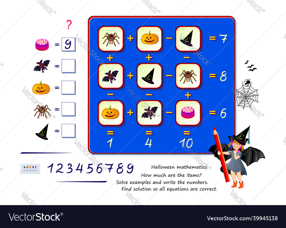 Halloween math logic puzzle game for smartest how Vector Image