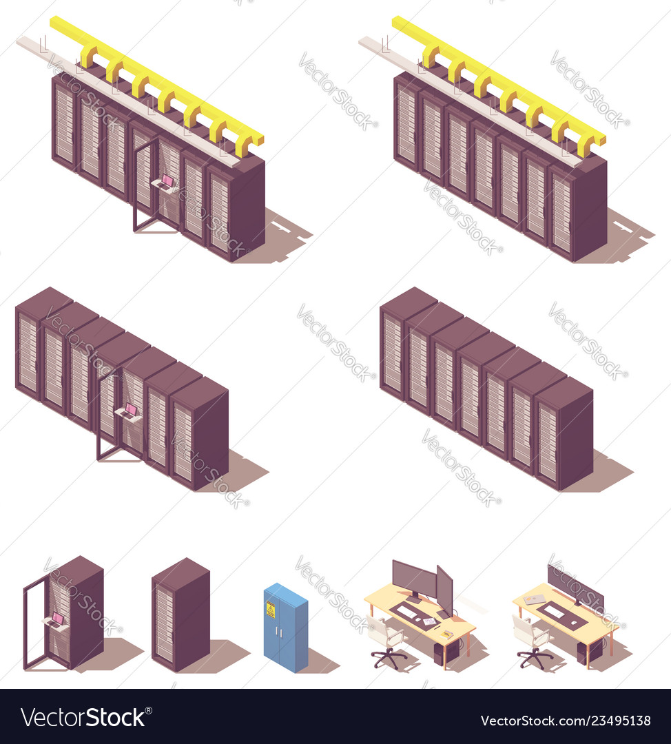 Isometric server equipment Royalty Free Vector Image