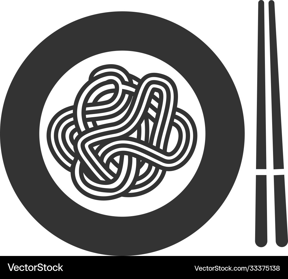 Noodle icon thin long strip pasta in plate Vector Image