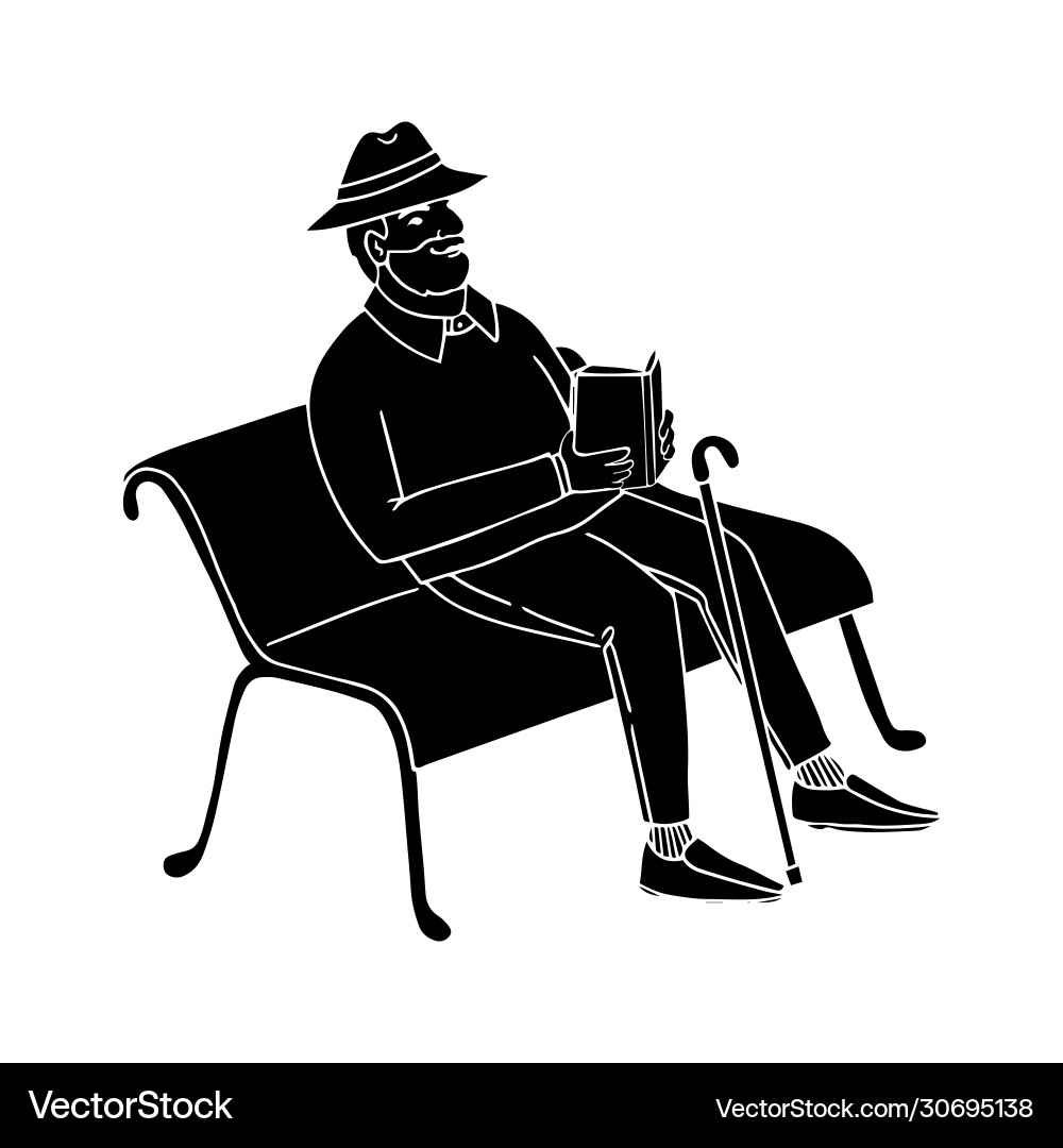 Old man sitting on a park bench reading book Vector Image