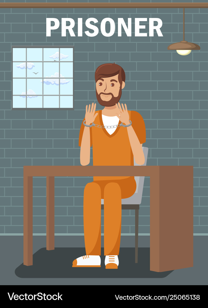 Prisoner sitting in jail cell flat poster template