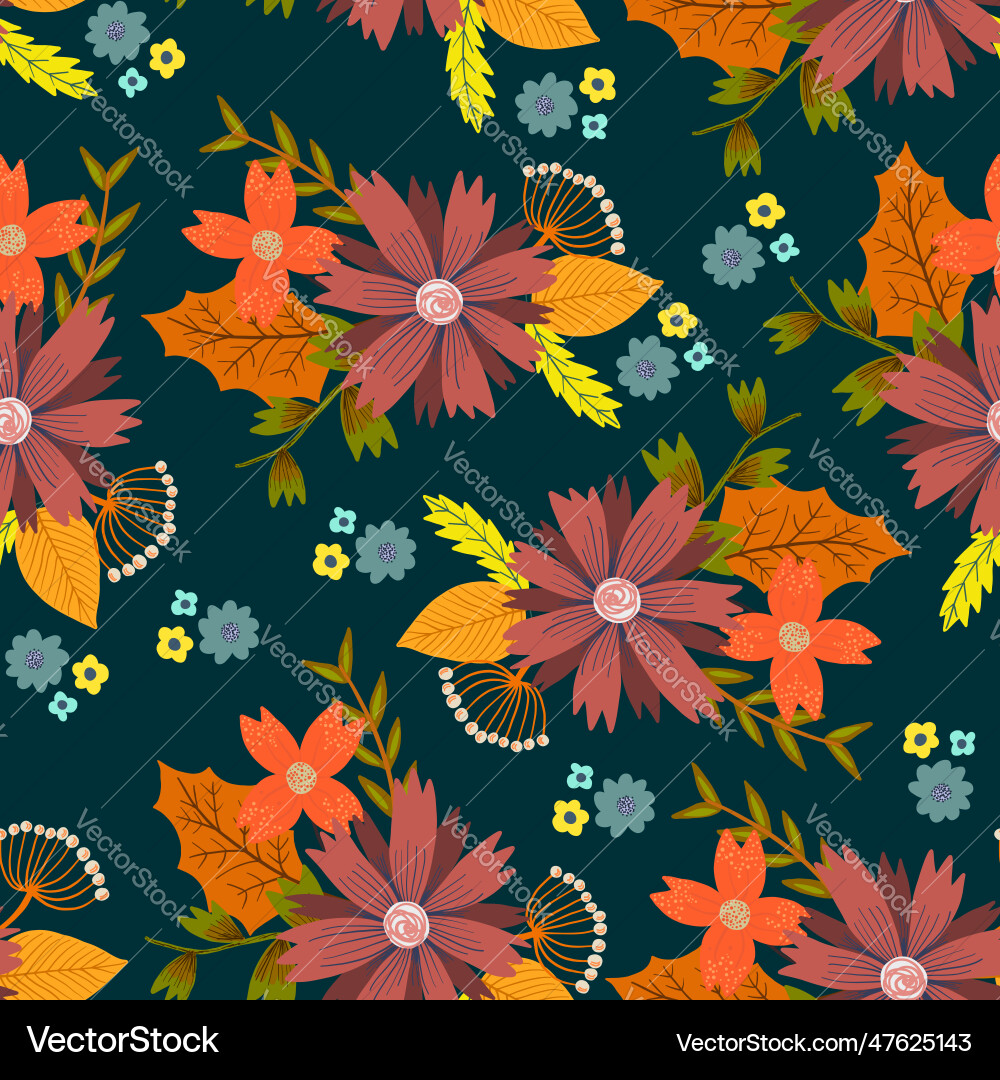 Beautiful pattern with bright red cartoon flowers Vector Image