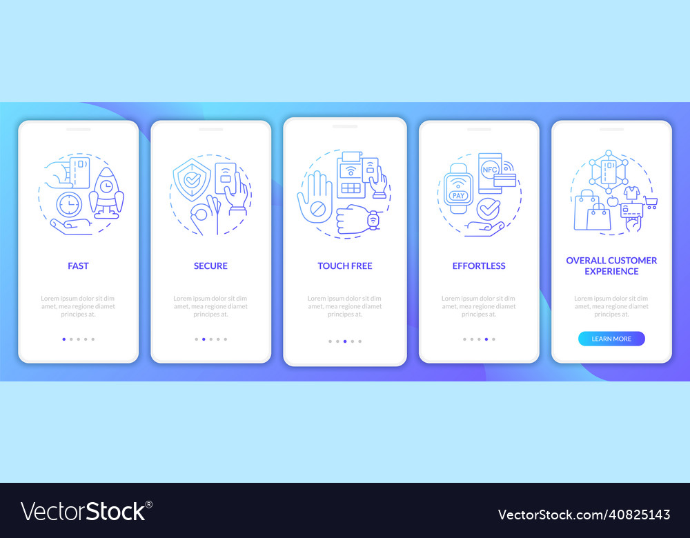 Contactless pay pros blue gradient onboarding Vector Image Contactless pay pros blue gradient onboarding Vector Image