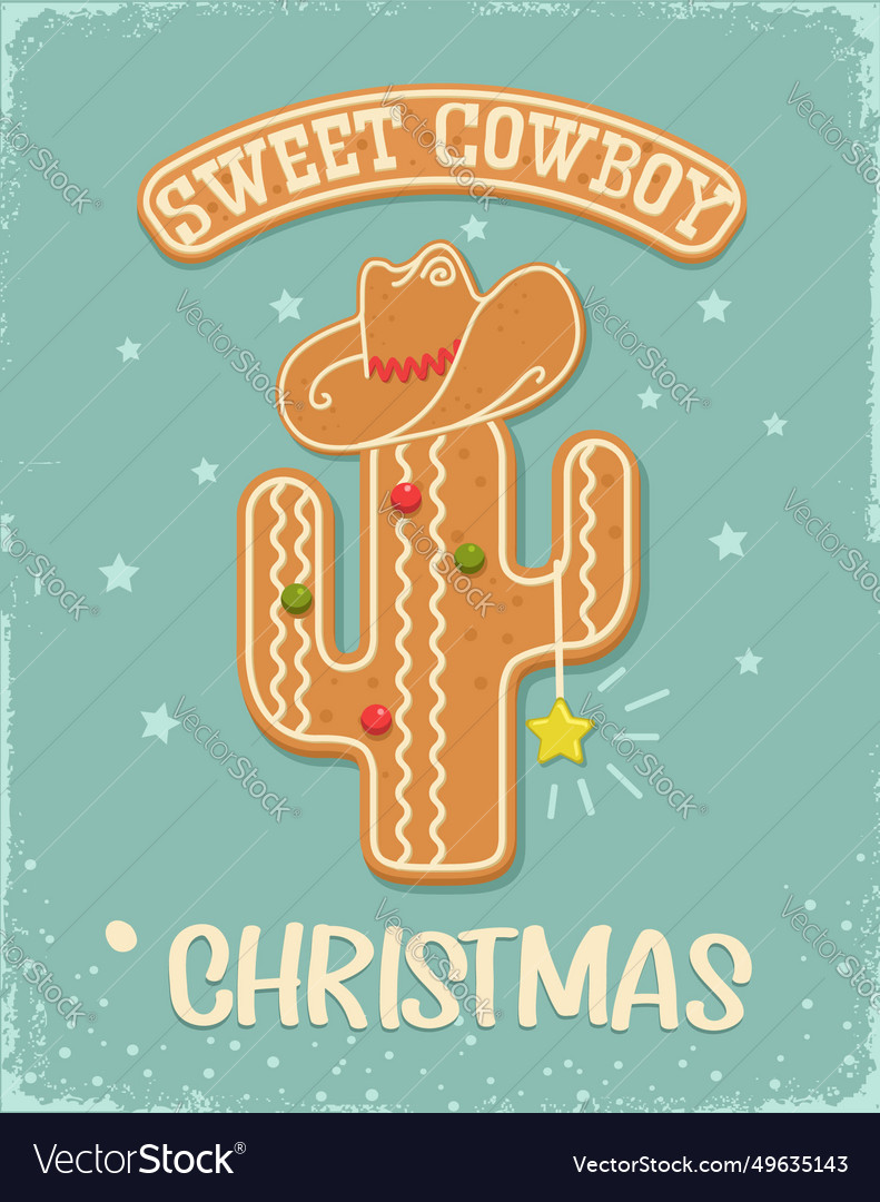 Cowboy sweet christmas gingerbread cookie vintage Vector Image