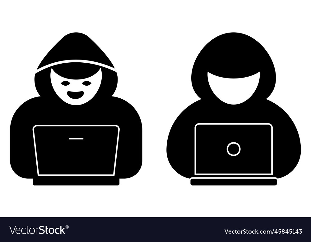 Hacker with laptop icons Royalty Free Vector Image