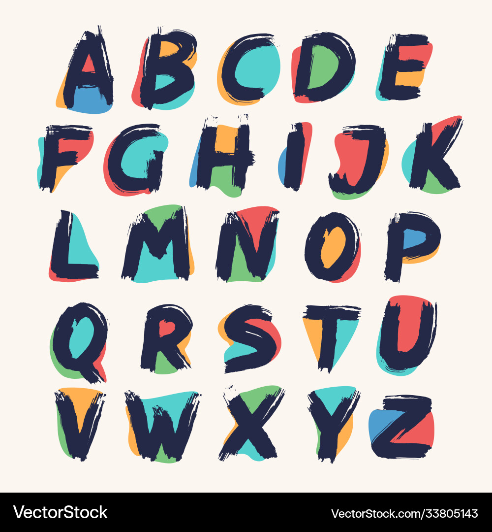 Kid style alphabet handwritten with dry brush Vector Image