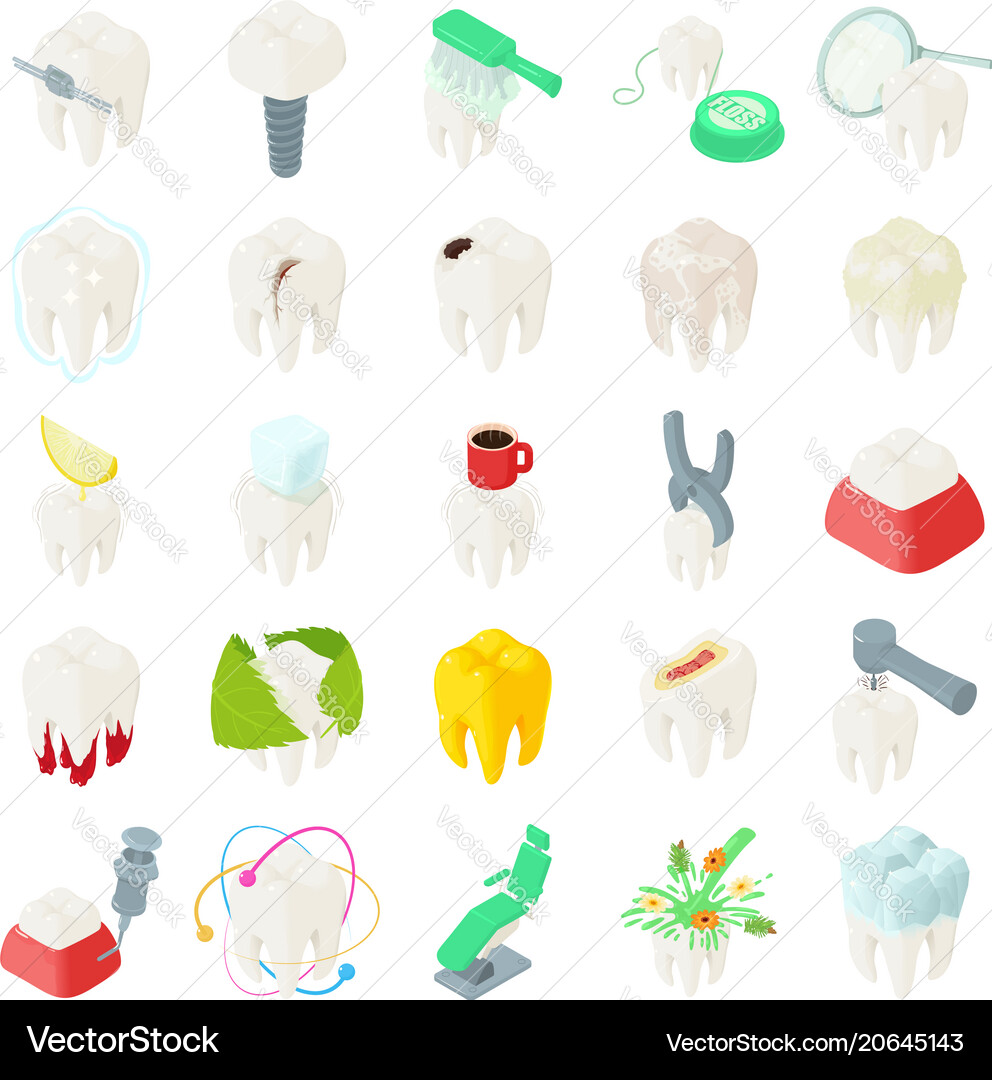 Tooth teeth dentist icons set isometric style Vector Image