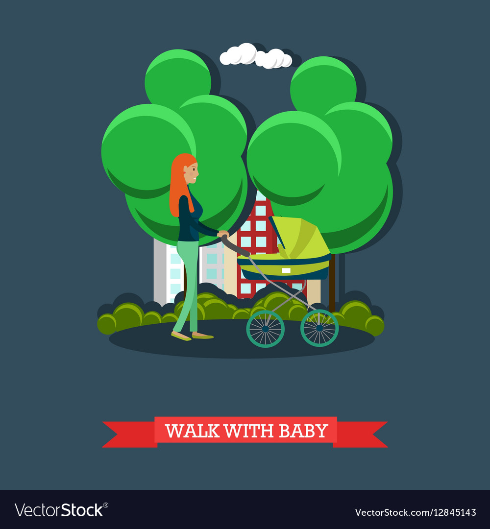 Walk with baby concept flat Royalty Free Vector Image