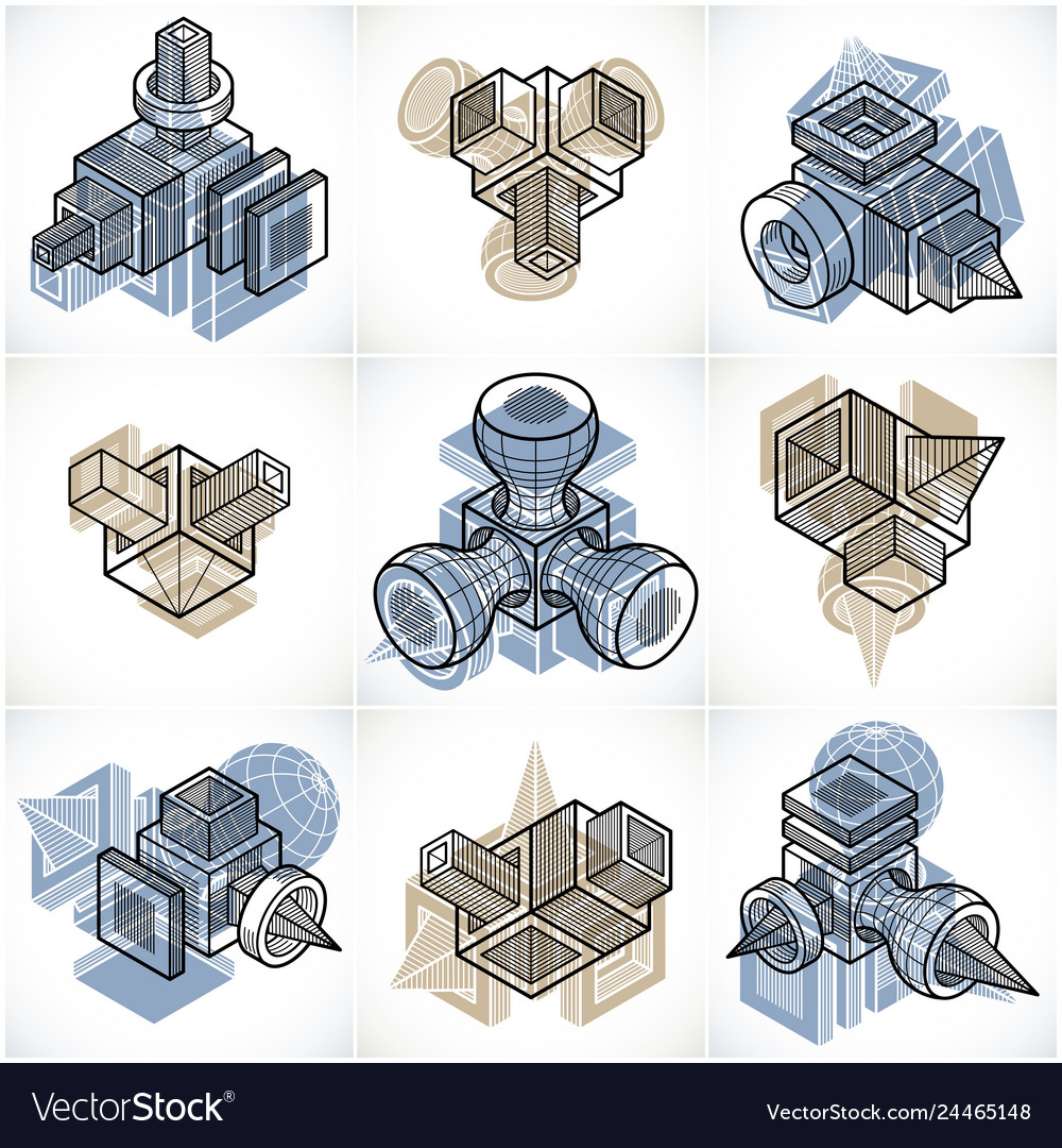 Abstract constructions set dimensional designs Vector Image