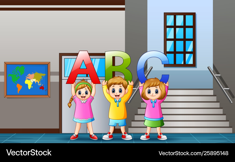 Cartoon children holding alphabets in front cl Vector Image