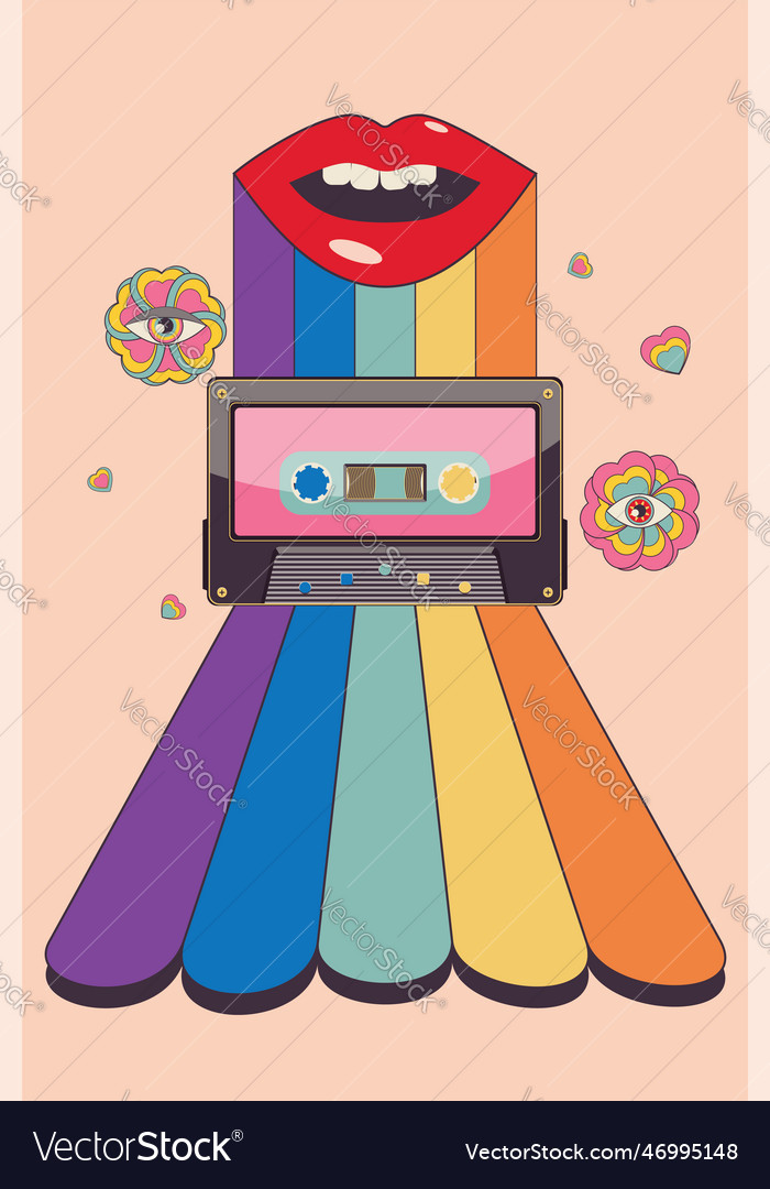 Cassette with rainbow Royalty Free Vector Image