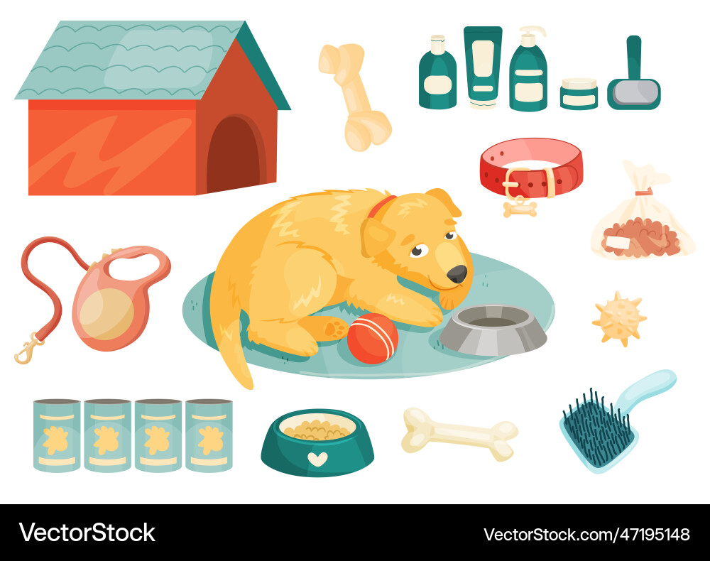 Dog and care supply elements set Royalty Free Vector Image