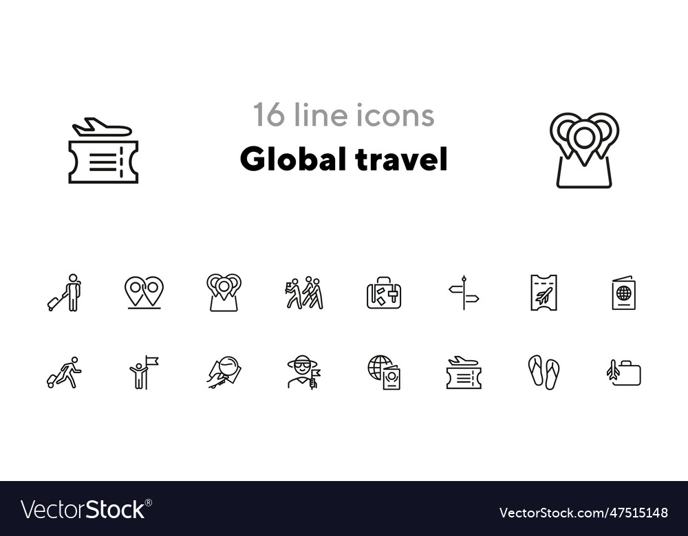 Global travel line icon set Royalty Free Vector Image