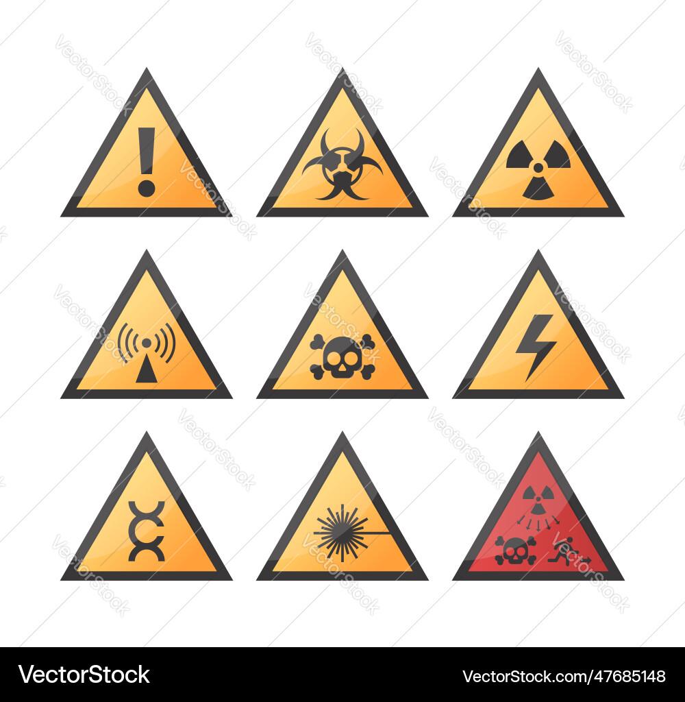 Hazard icons yellow triangle warning signs Vector Image