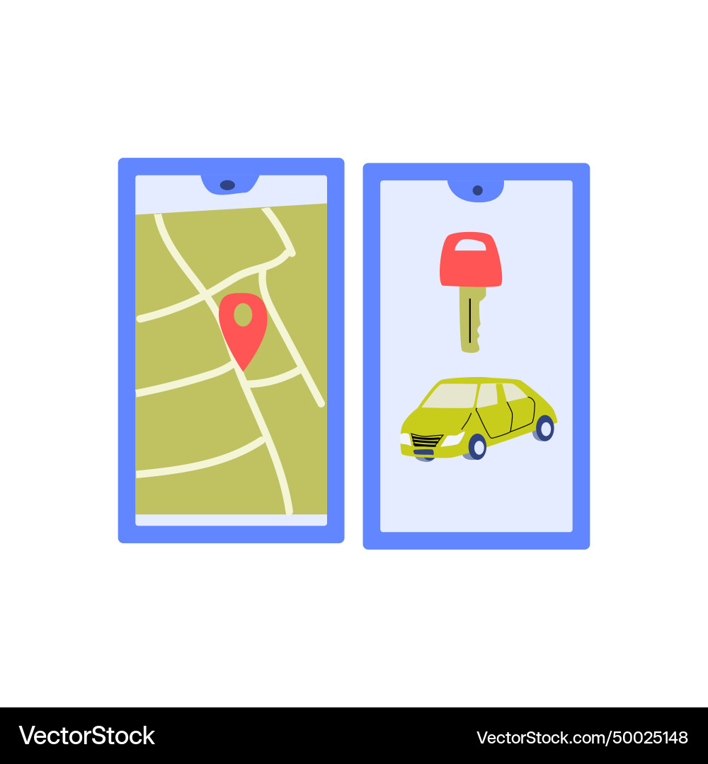 Mobille app with map location mark and automobile Vector Image