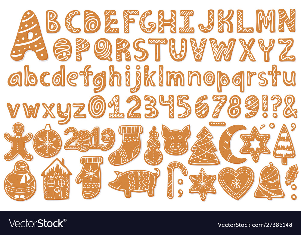 Set alphabet holidays gingerbread cookies Vector Image