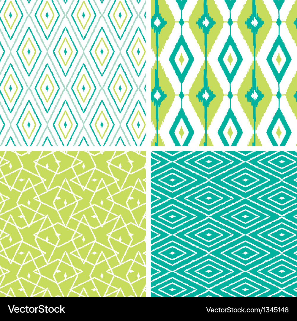 Set of green ikat diamond seamless patterns Vector Image
