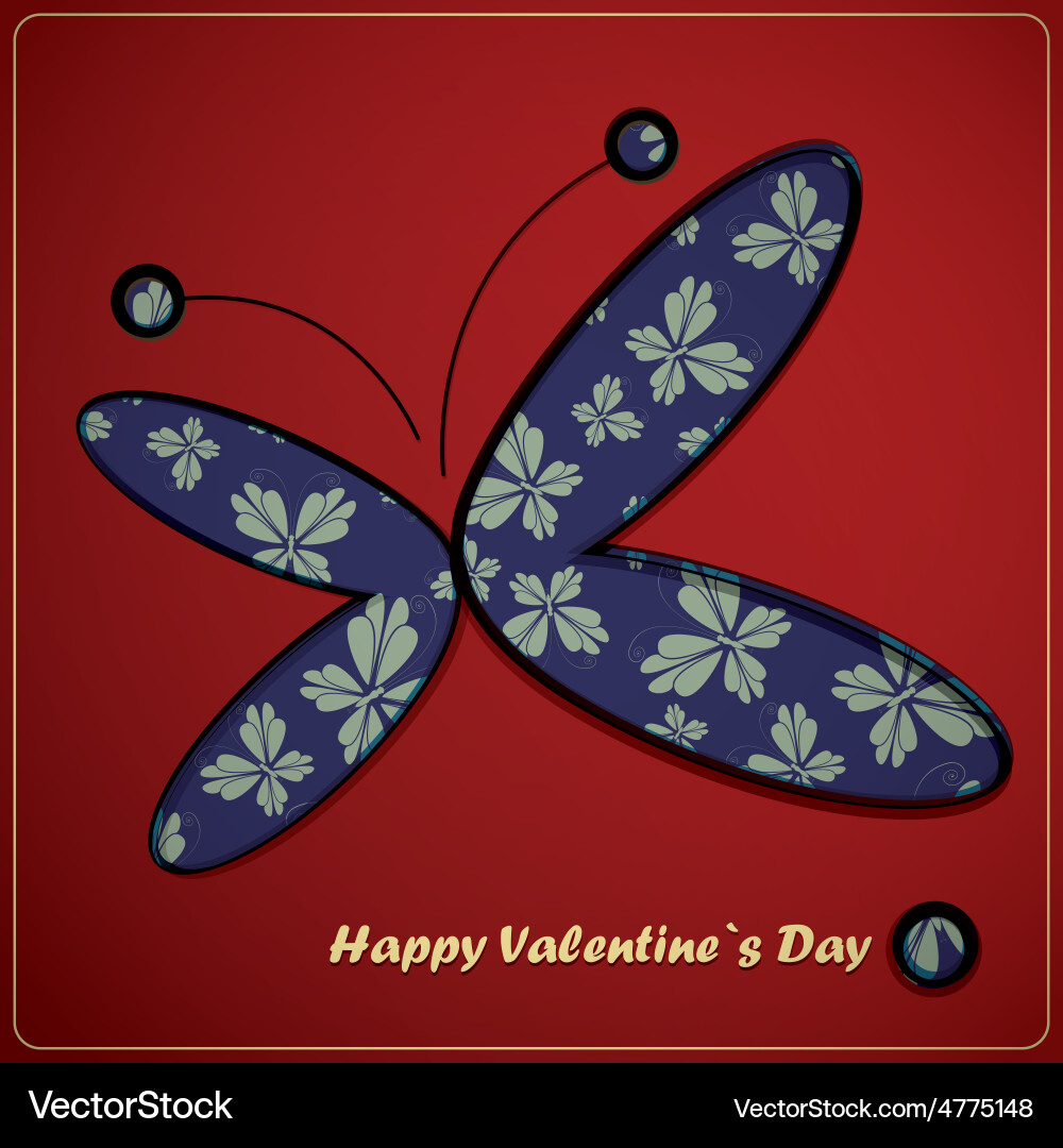 Valentine day card with butterfly Royalty Free Vector Image