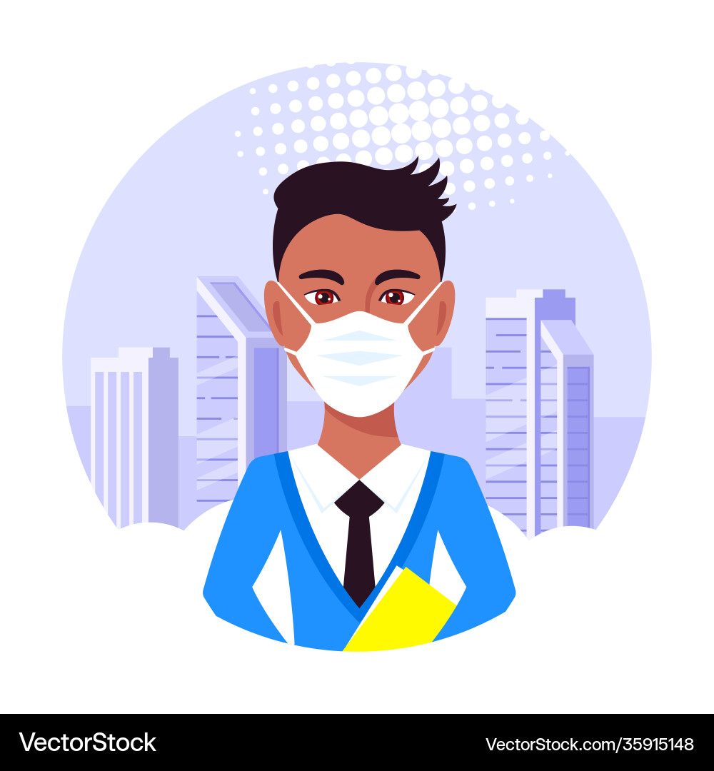 Young man wearing face mask flat style Royalty Free Vector