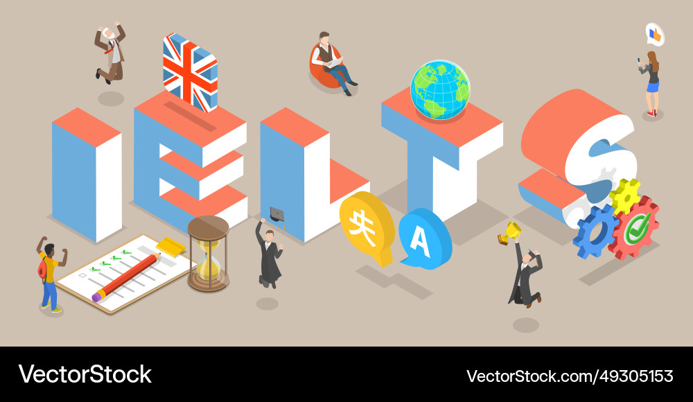 3d isometric flat of ielts Royalty Free Vector Image