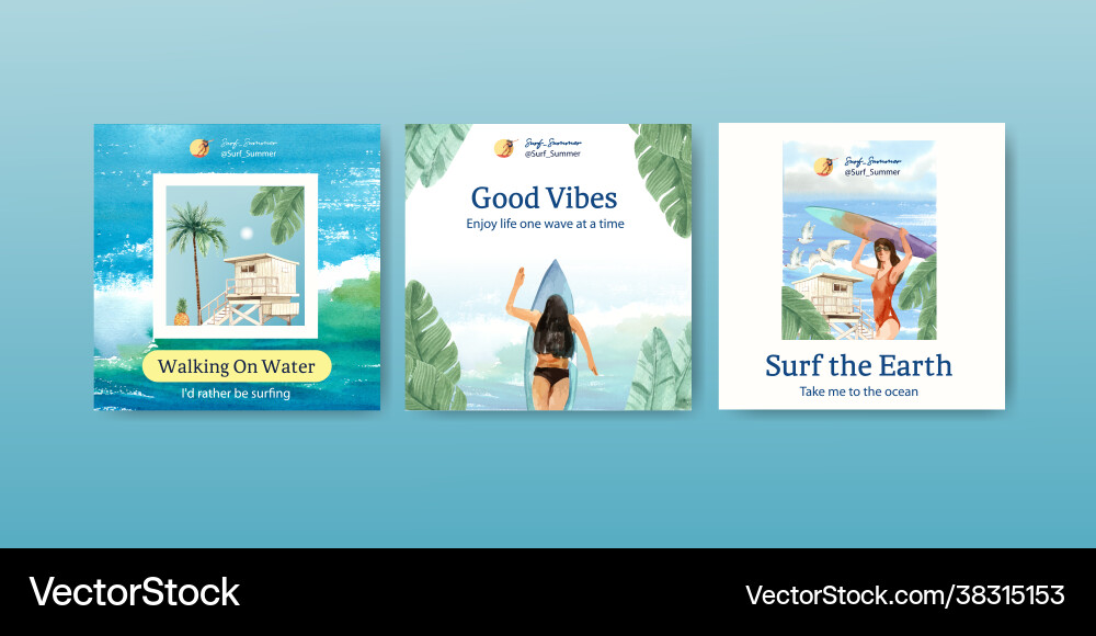 Ads template with surfboards at beach design Vector Image