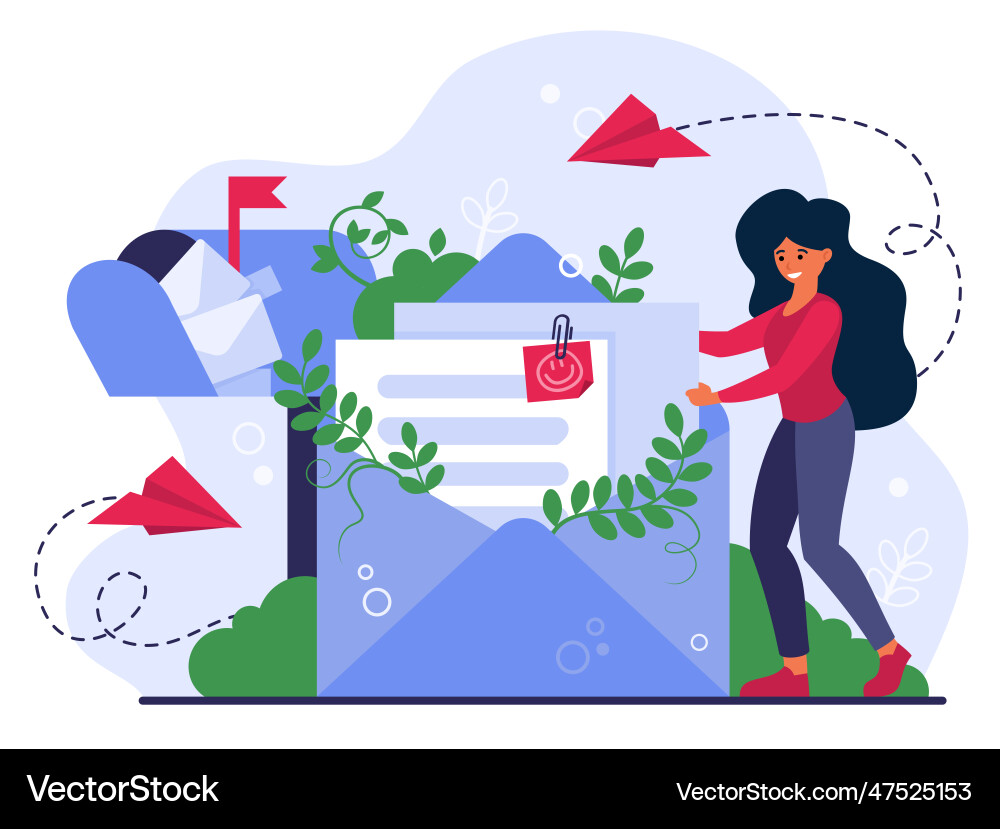 Cartoon woman getting mail from envelope Vector Image