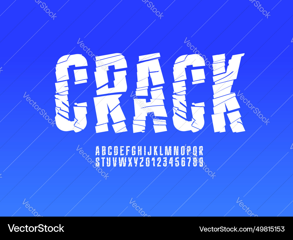 Crushed broken font white cracked alphabet Vector Image