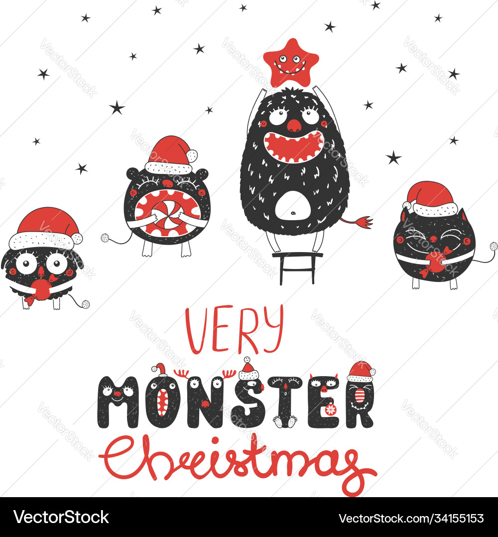 Cute and funny christmas monsters Royalty Free Vector Image