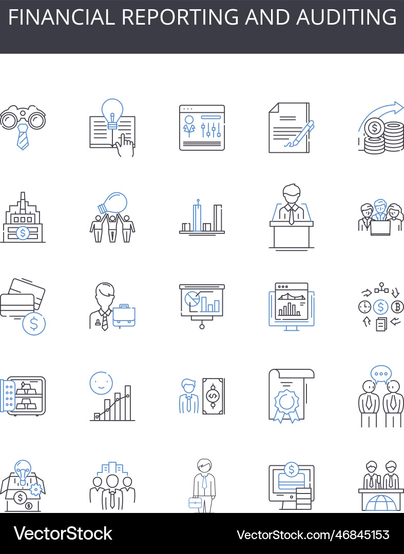 Financial reporting and auditing line icons Vector Image