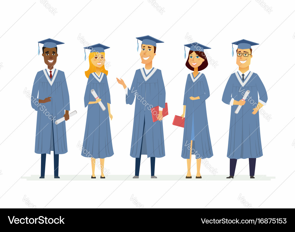 Happy graduating students - cartoon people Vector Image