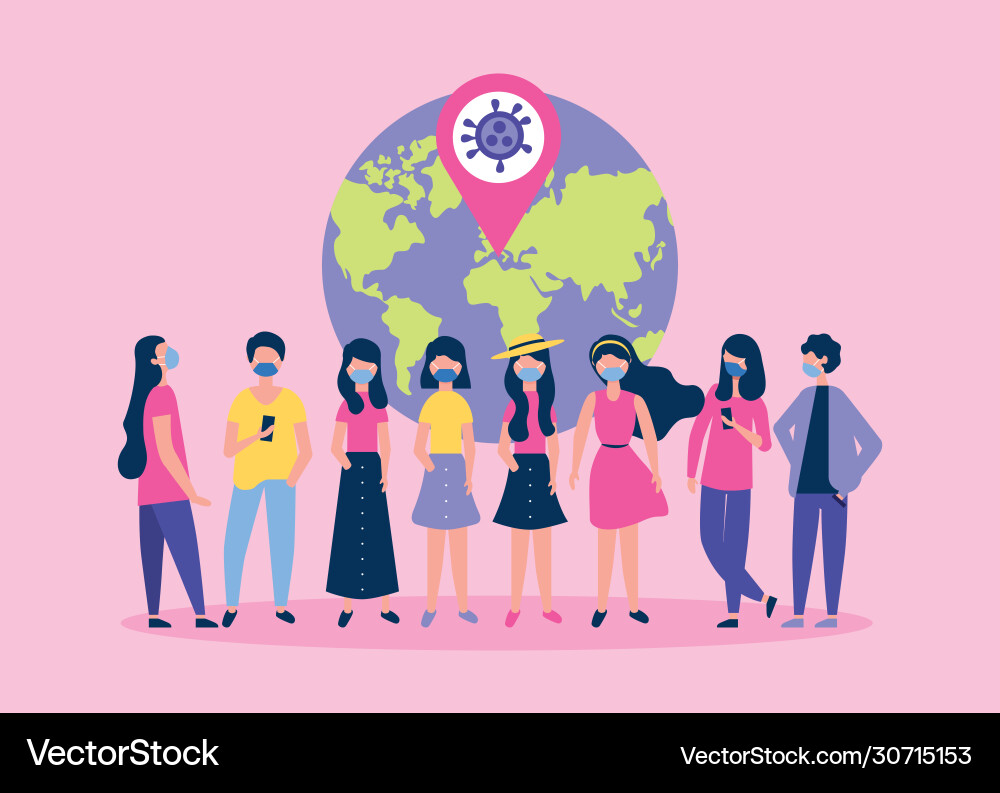 People using face masks with covid19 particle Vector Image