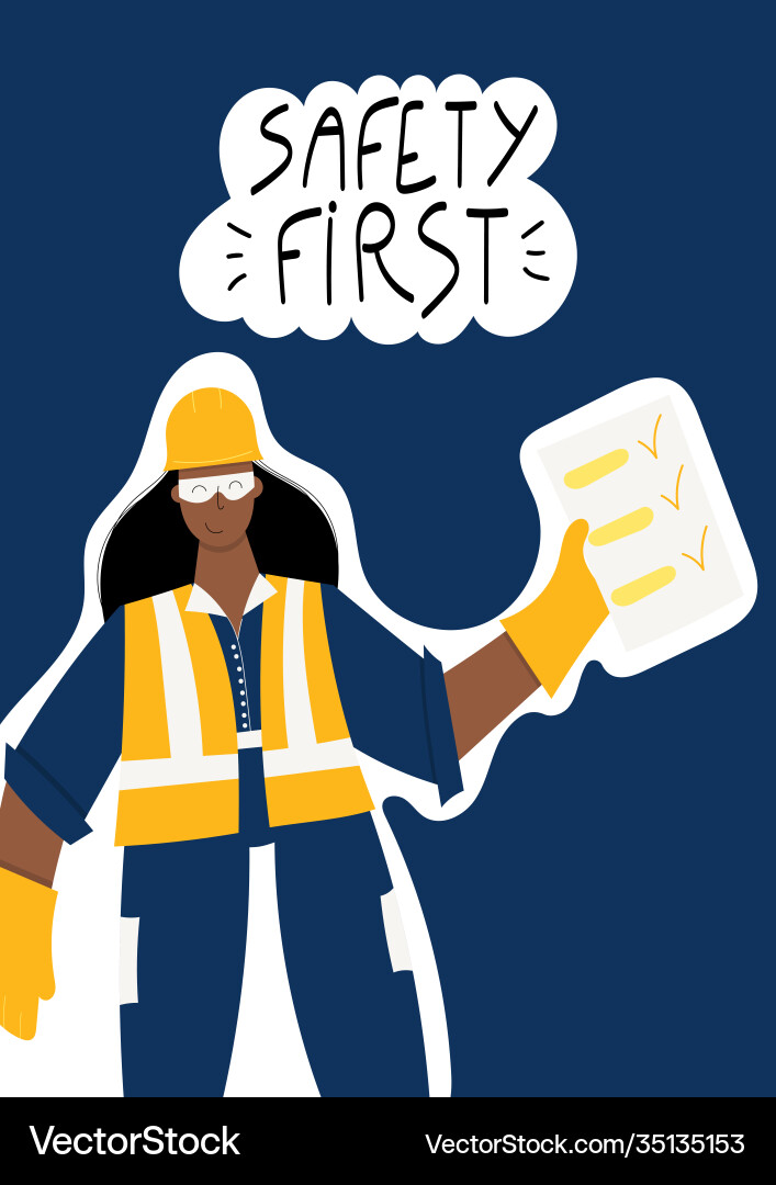 Safety first handwritten phrase with female Vector Image