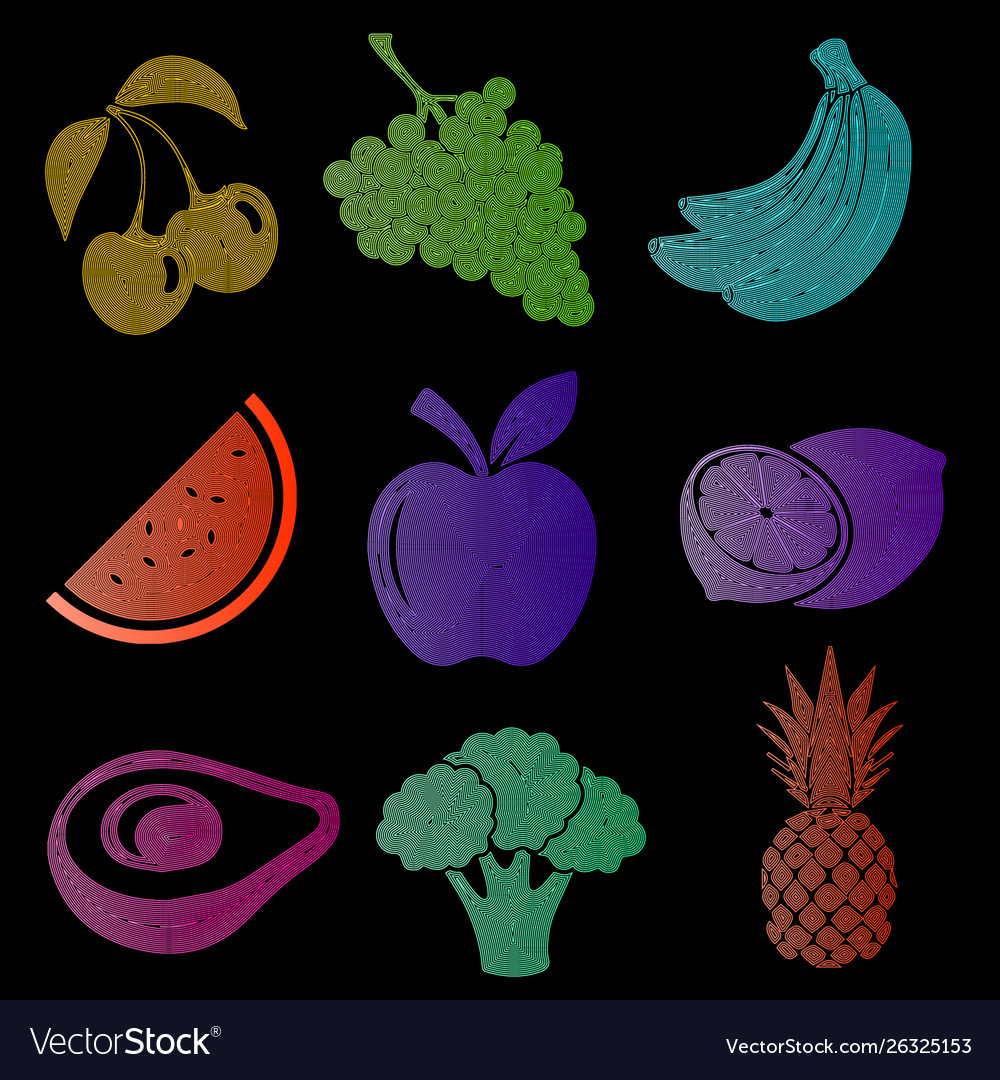 Set fruit icons silhouette colored Royalty Free Vector Image Set fruit icons silhouette colored Royalty Free Vector Image
