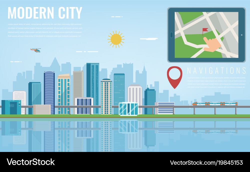 Smart city navigation tablet with location Vector Image