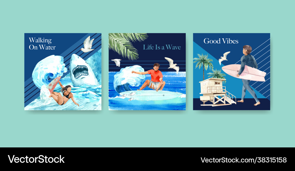 Ads template with surfboards at beach design Vector Image
