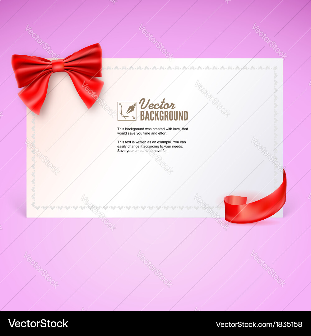 Gift card with red ribbon and bow Royalty Free Vector Image