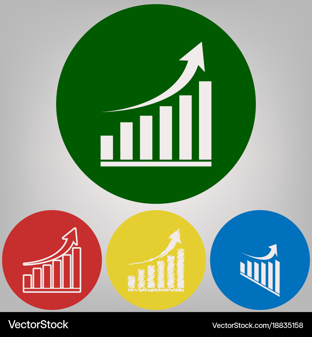 Growing graph sign 4 white styles icon Royalty Free Vector