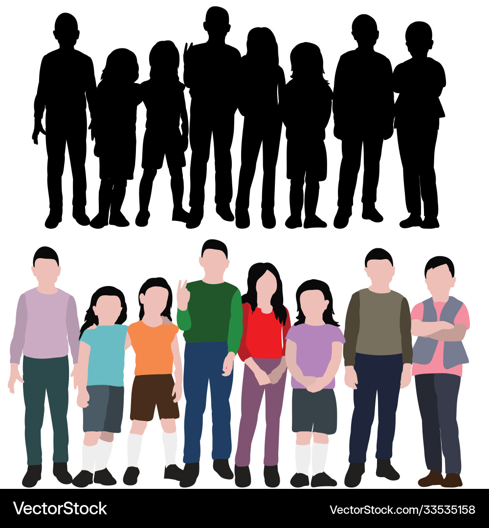 Isolated silhouette a crowd kids Royalty Free Vector Image