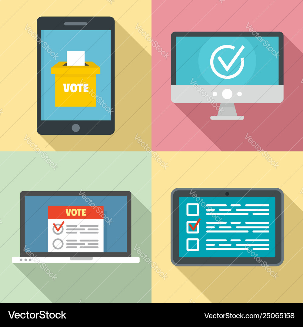 Online vote icons set flat style Royalty Free Vector Image