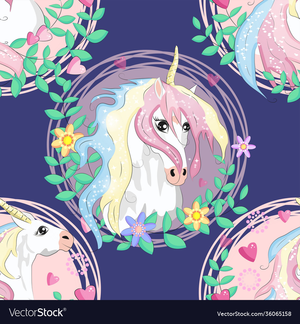 Pattern with cute unicorns cloudsrainbow Vector Image