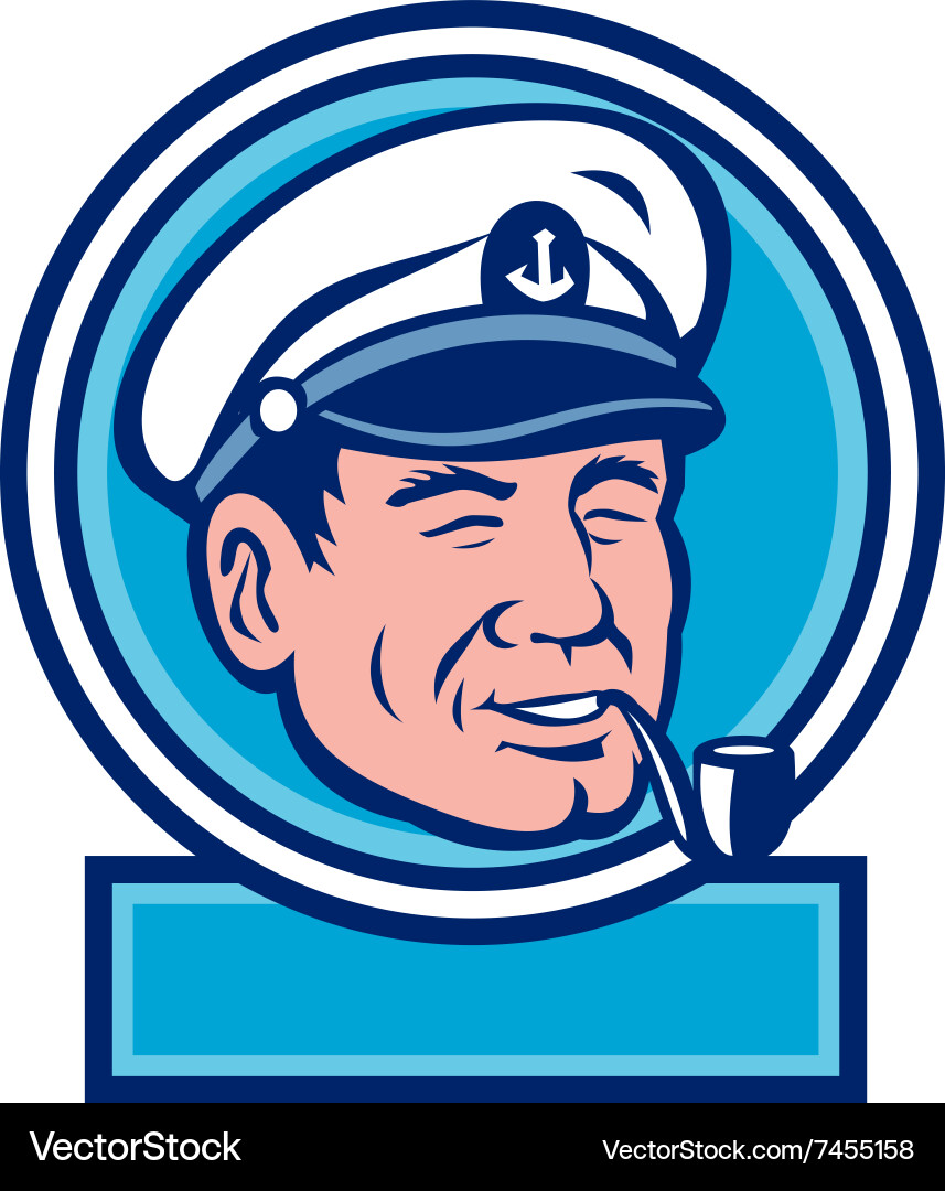 Sea Captain Smoking Pipe Circle Retro Royalty Free Vector