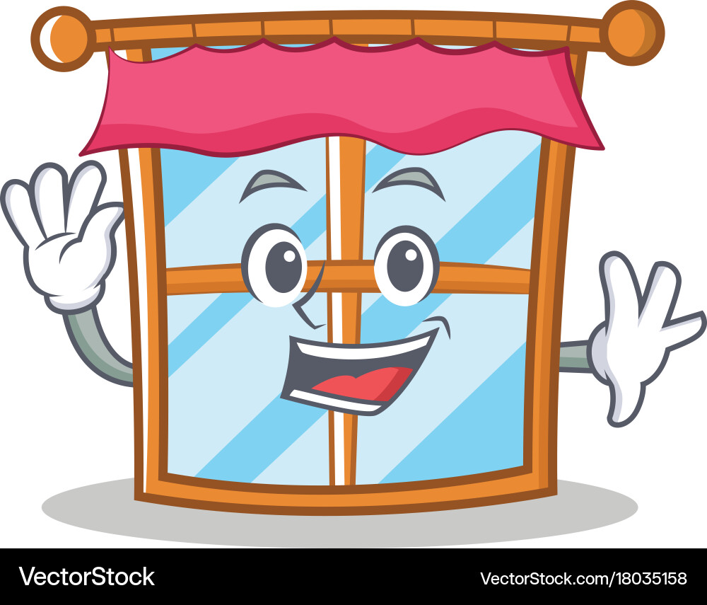 Waving windows character cartoon style Royalty Free Vector