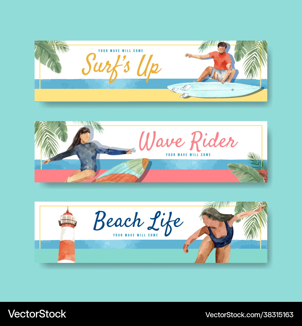 Banner template with surfboards at beach design Vector Image