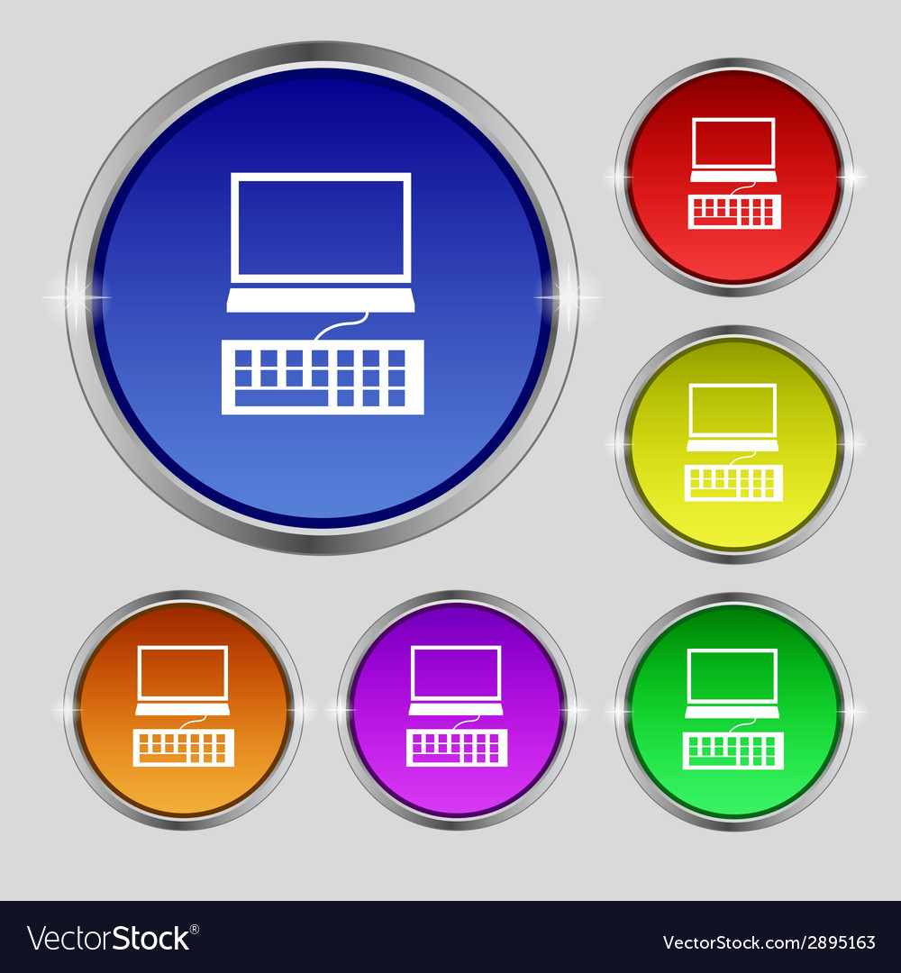 Computer monitor and keyboard icon set colourful Vector Image