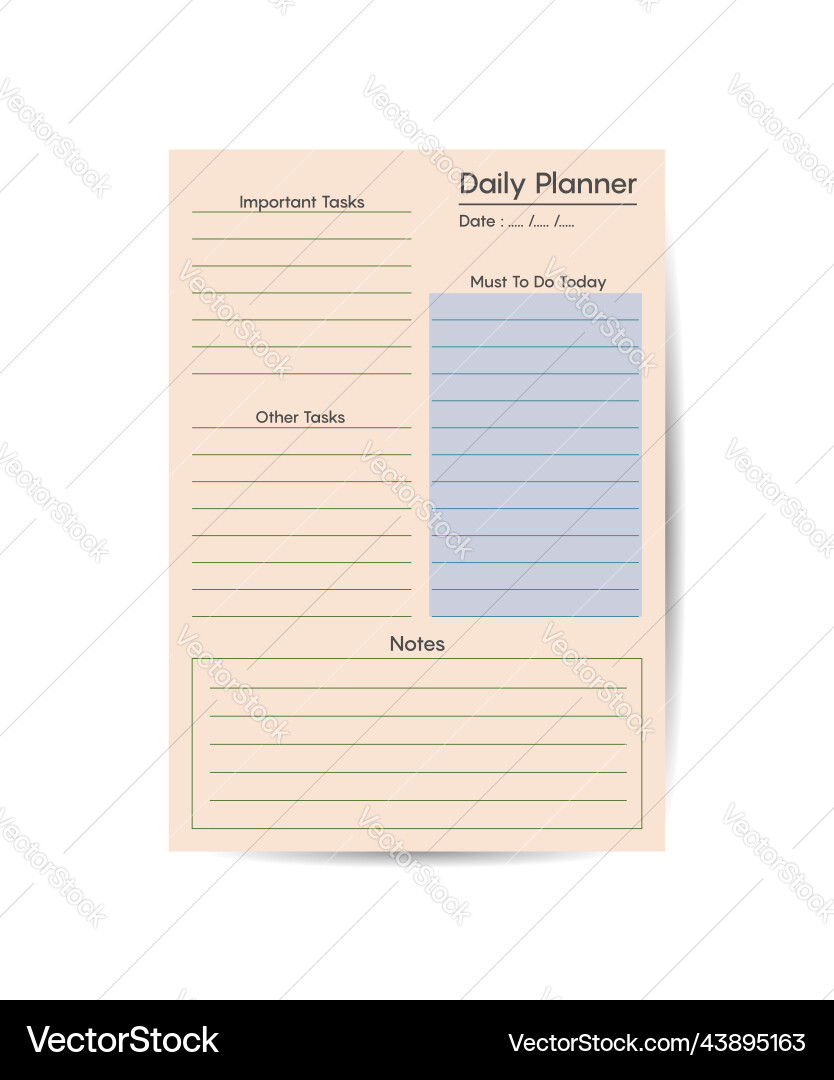Daily planner activities worksheet design Vector Image
