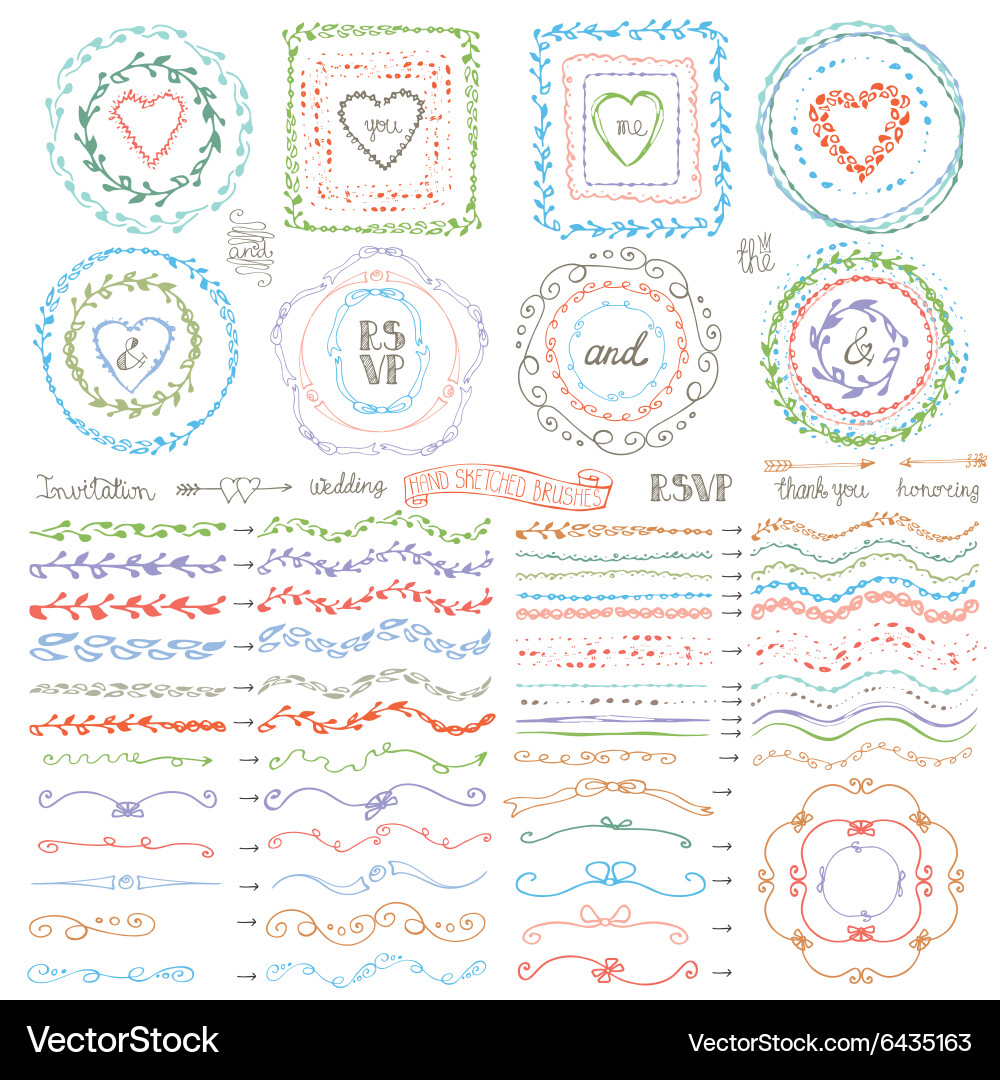 Doodle framebrusheswreath decor setpastel Vector Image