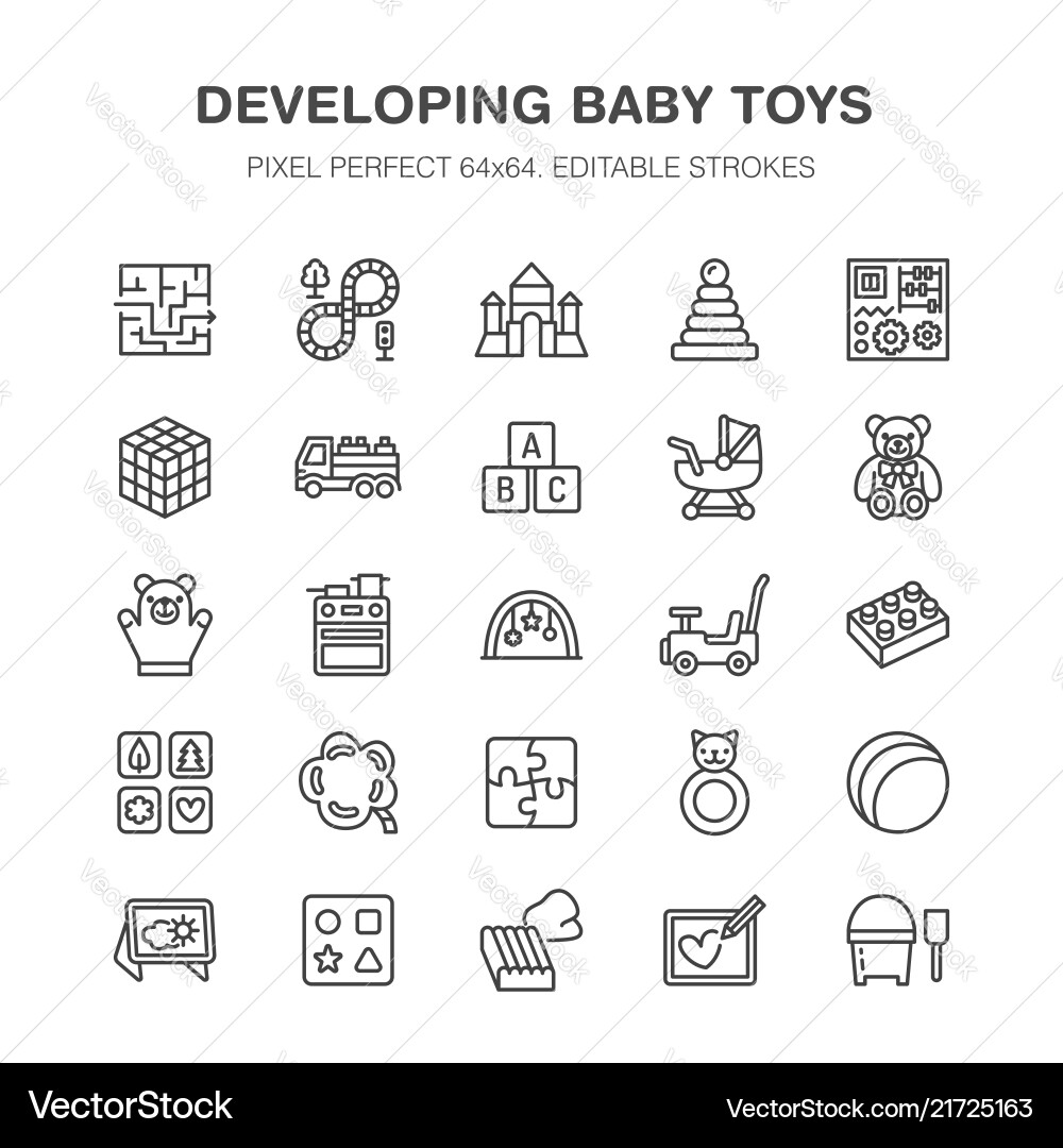 Early development batoys flat line icons play Vector Image