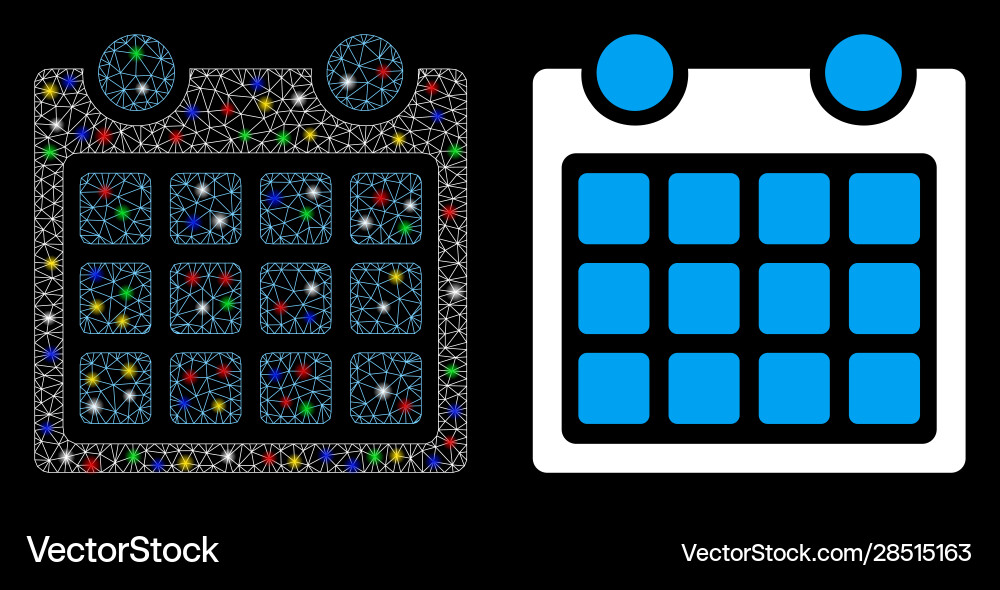 Flare mesh network calendar icon with spots Vector Image