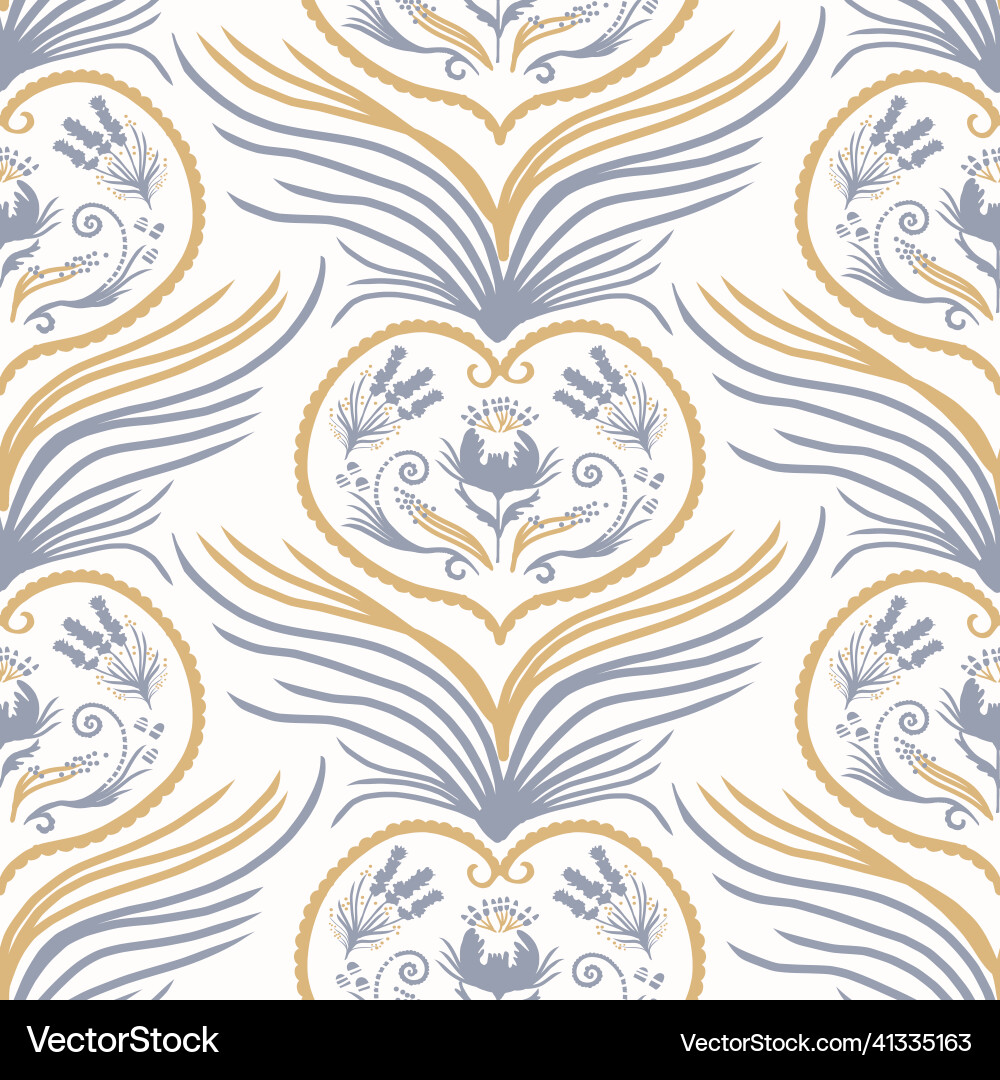 French blue floral linen seamless pattern with 2 Vector Image