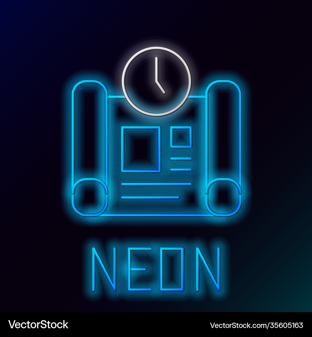 Glowing neon line business project time plan icon Vector Image